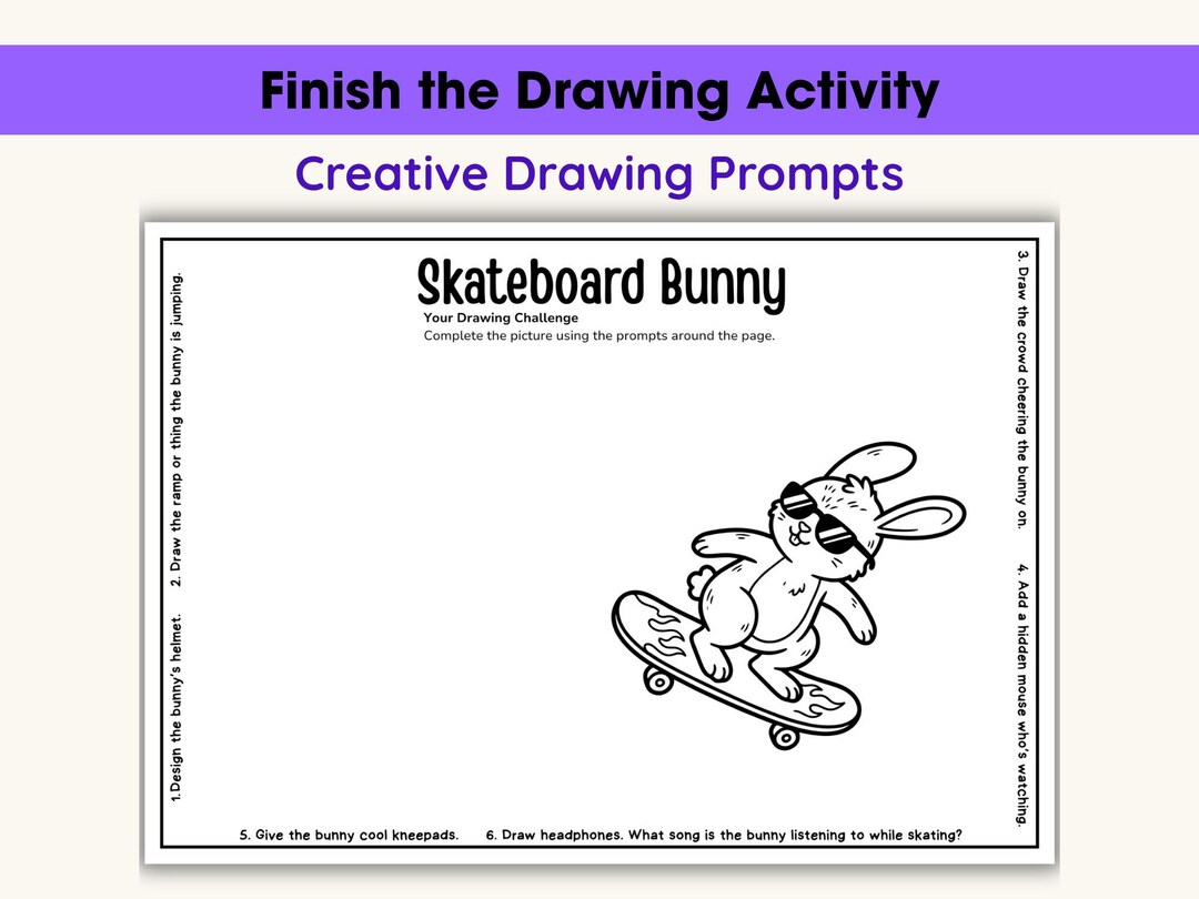 Finish the Picture Worksheet for Kids, Drawing Prompts Activity, Early ...