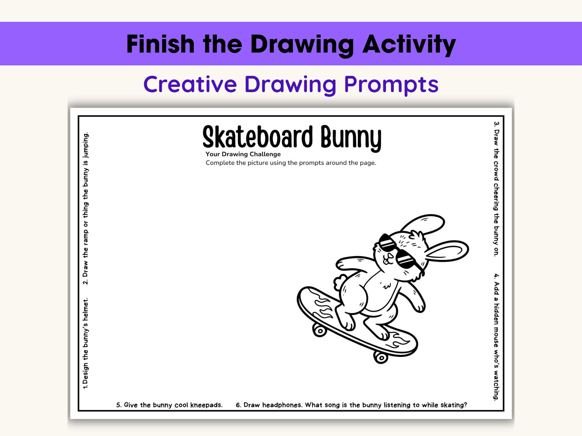 Finish the Picture Worksheet for Kids, Drawing Prompts Activity, Early ...