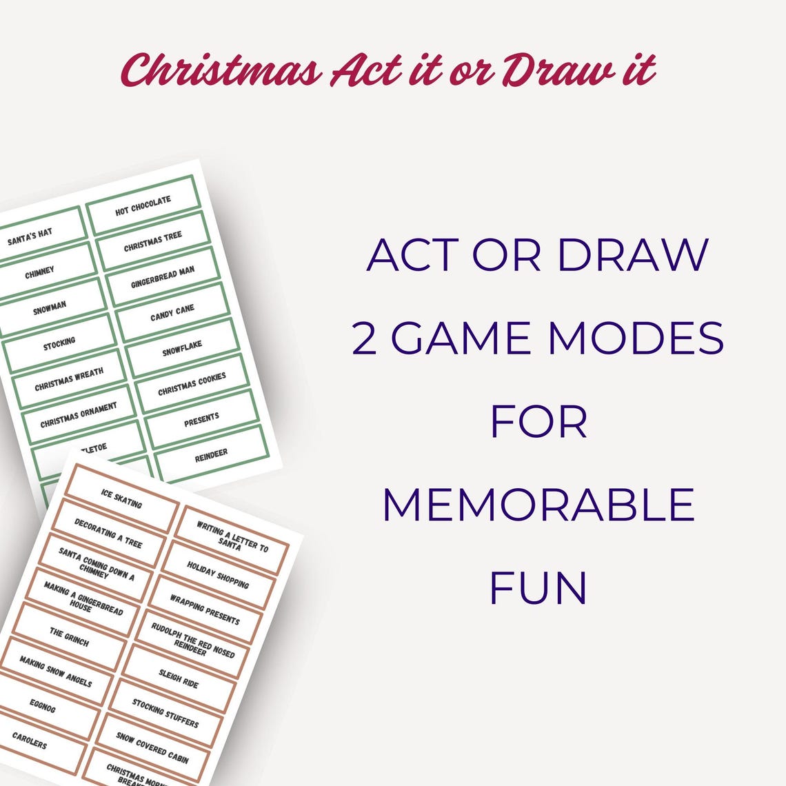 Christmas Act It or Draw It Game, Printable Instant Digital Download ...