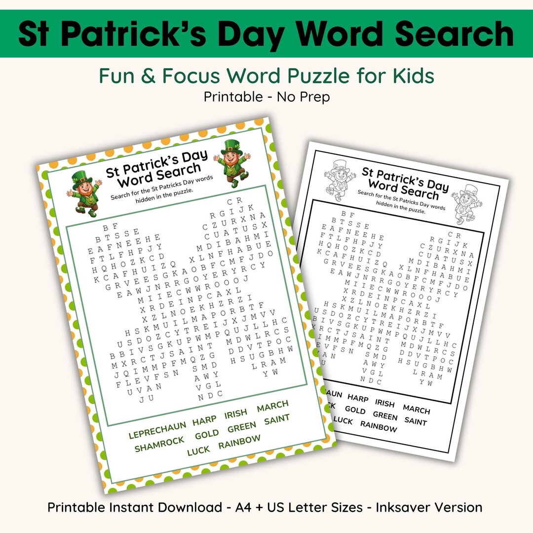 St Patrick’s Day Word Search Printable – Kids Holiday Activity Sheet ...