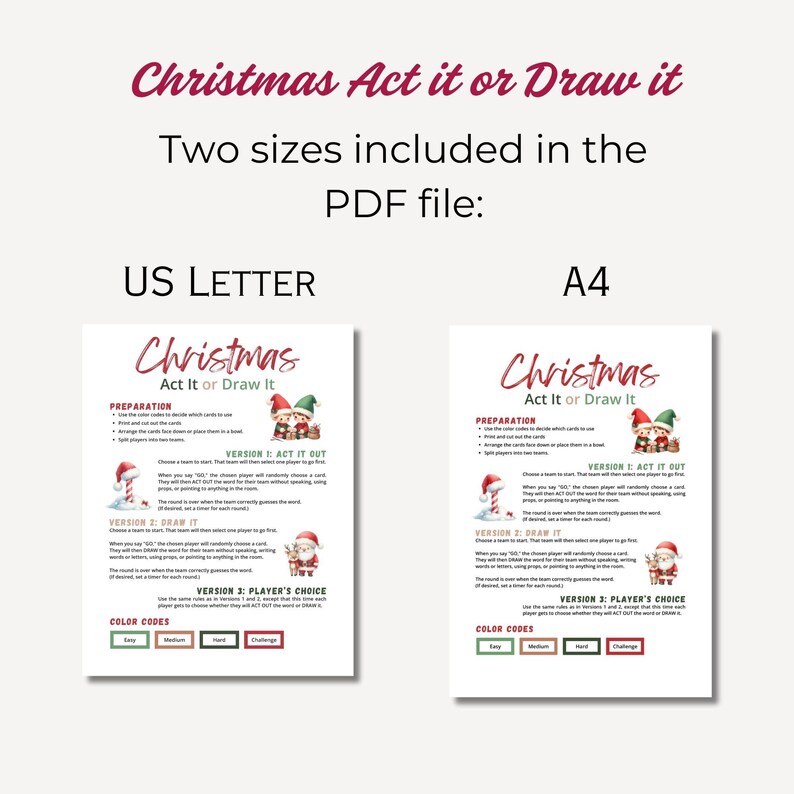 Christmas Act It or Draw It Game, Printable Instant Digital Download ...