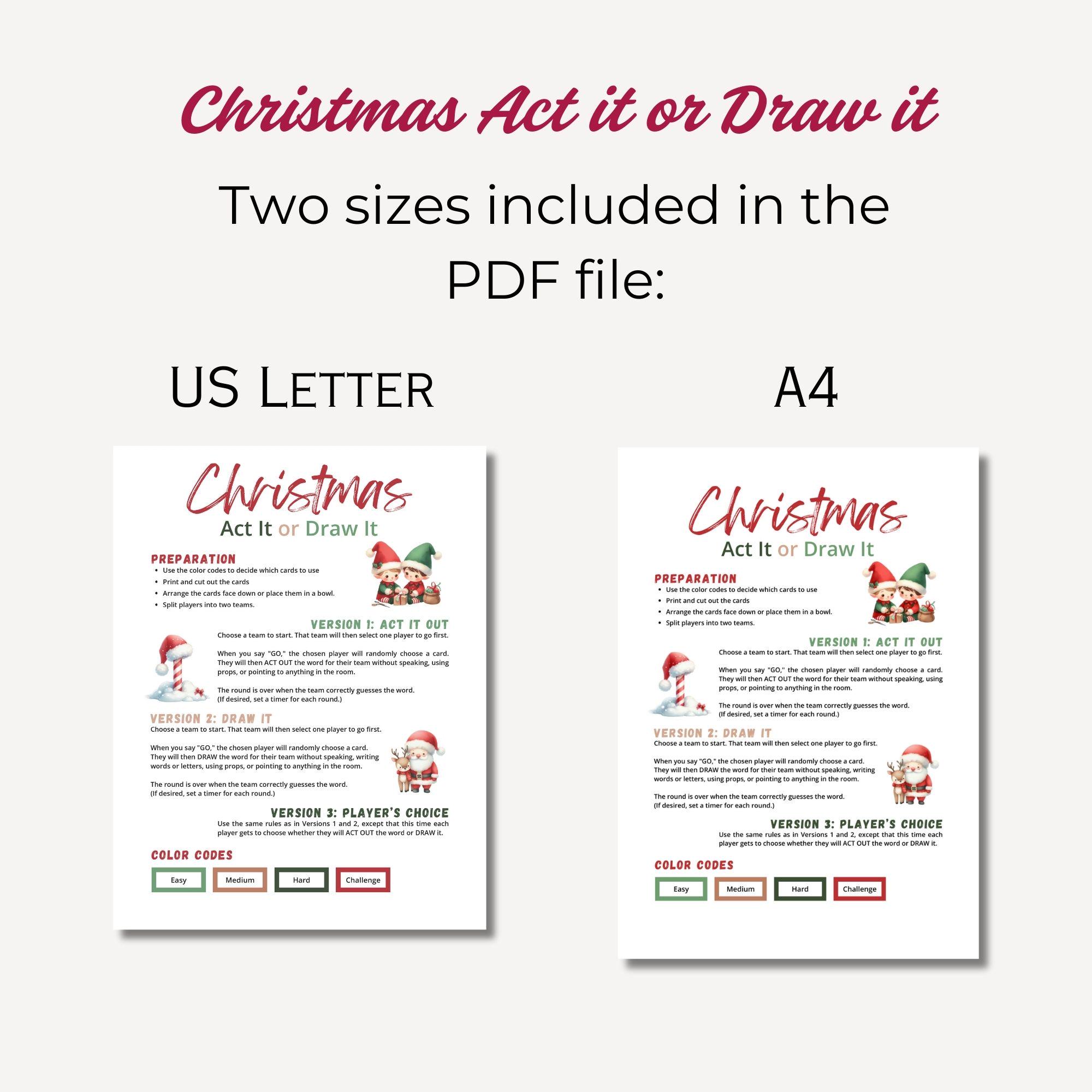 Christmas Act It or Draw It Game, Printable Instant Digital Download ...