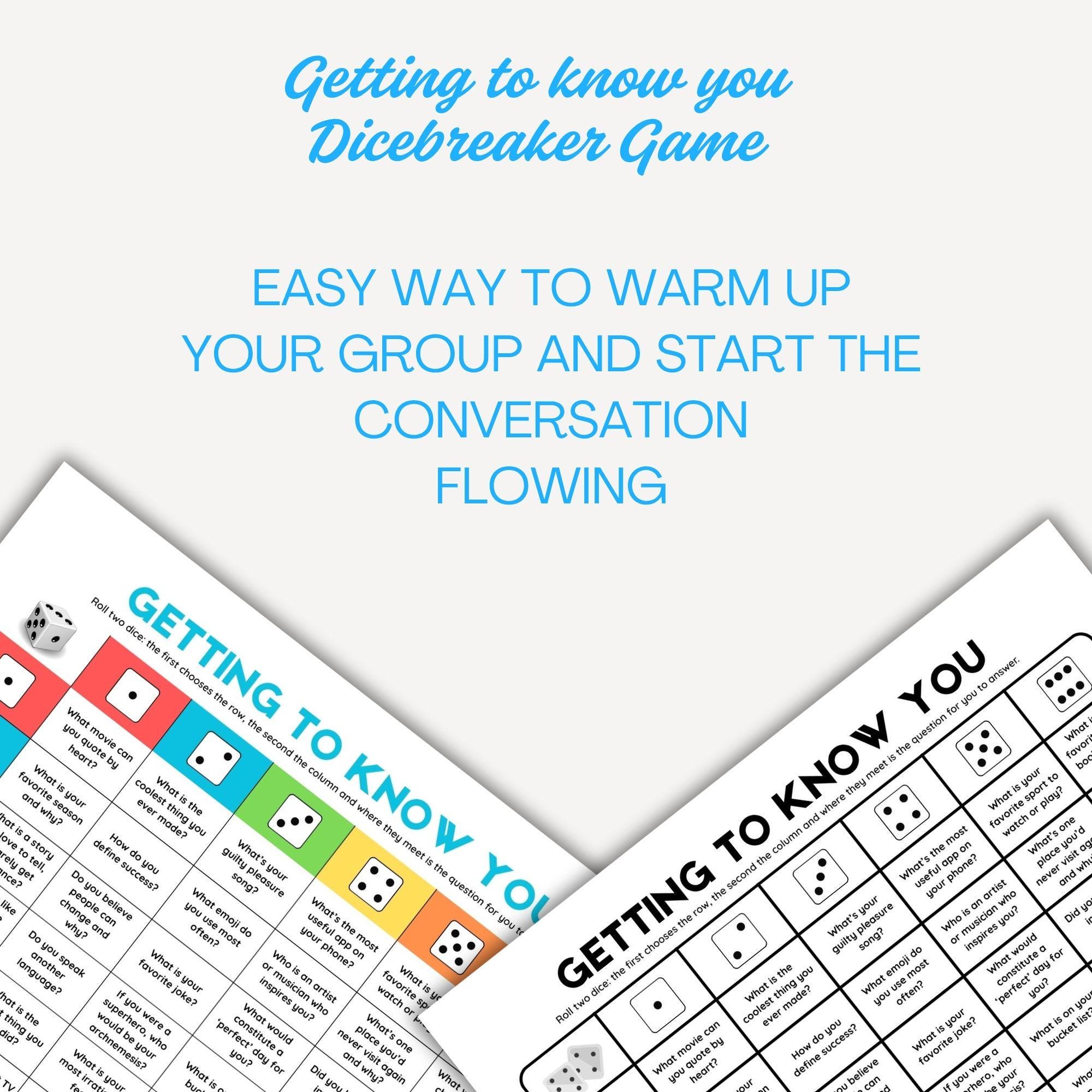 Icebreaker Dice Game Printable, Getting to Know You Game, Team Building ...