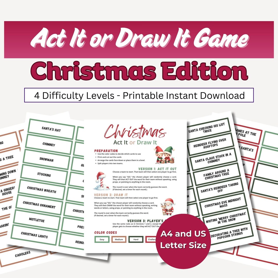 Christmas Act It or Draw It Game, Printable Instant Digital Download ...