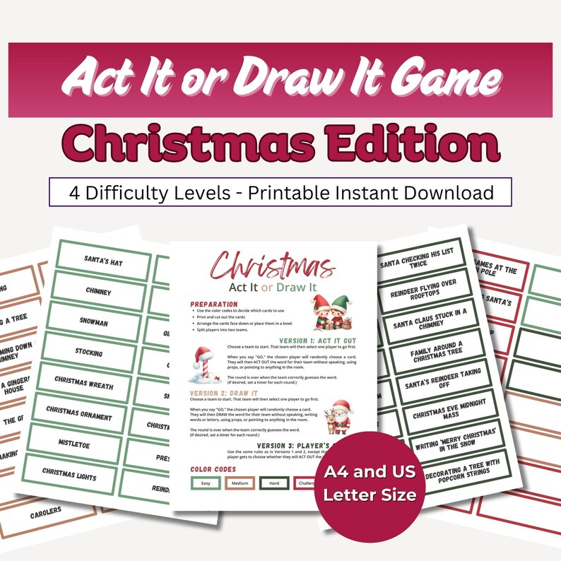 Christmas Act It or Draw It Game, Printable Instant Digital Download ...