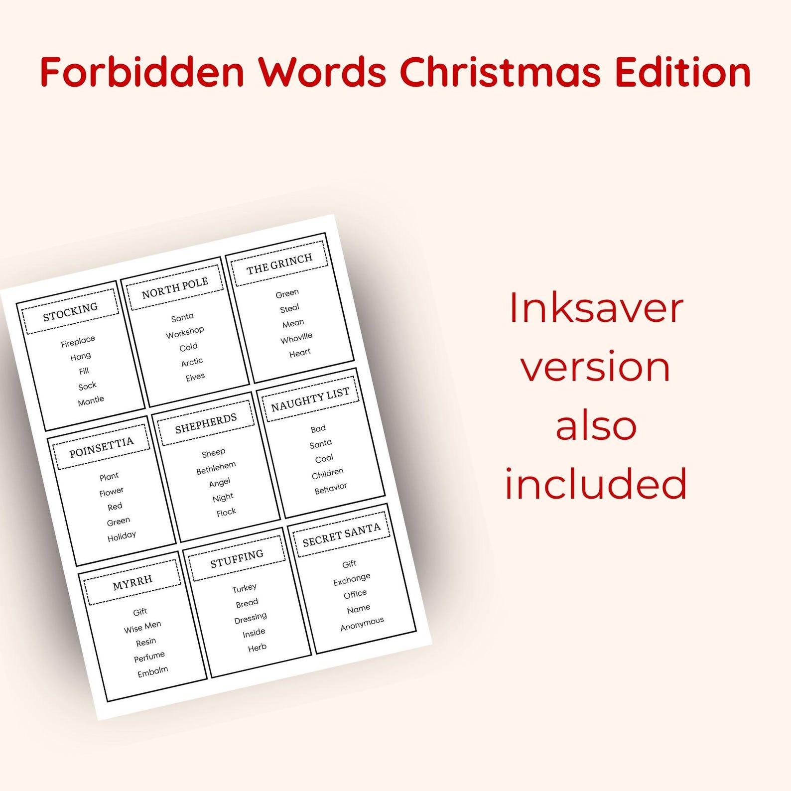 Christmas Forbidden Words Game Printable – 135 Holiday Prompt Cards ...