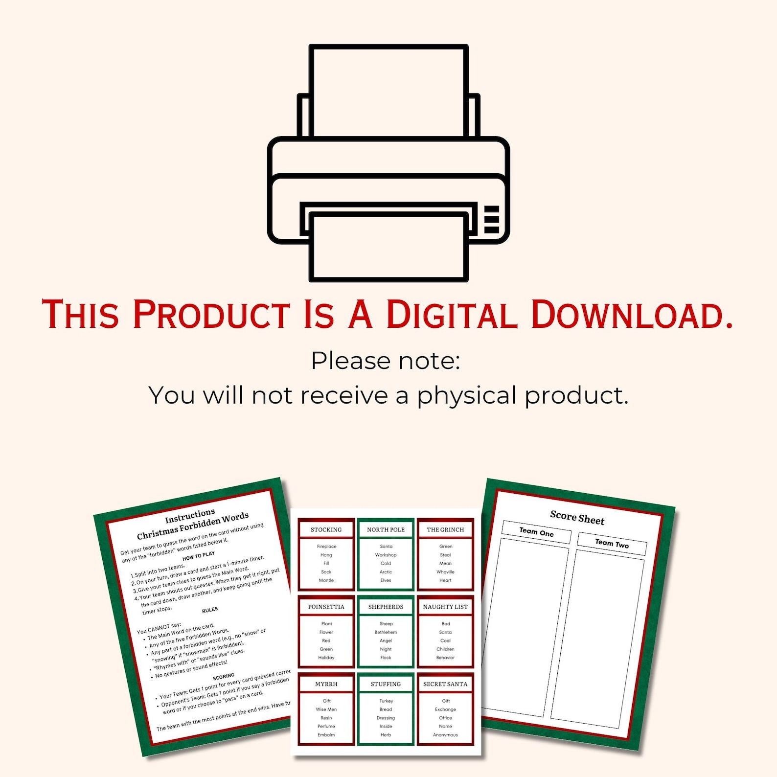 Christmas Forbidden Words Game Printable – 135 Holiday Prompt Cards ...