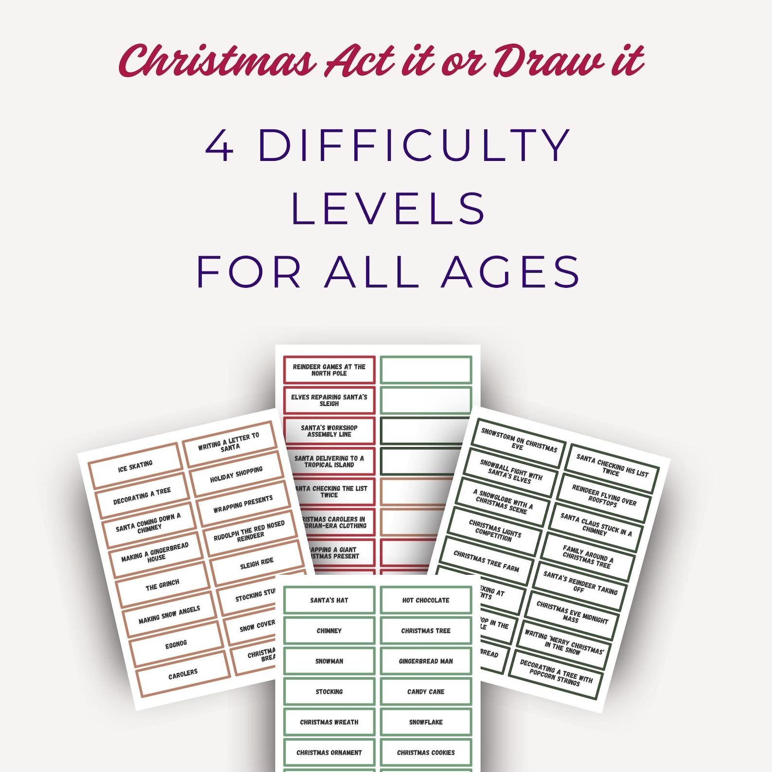 Christmas Act It or Draw It Game, Printable Instant Digital Download ...