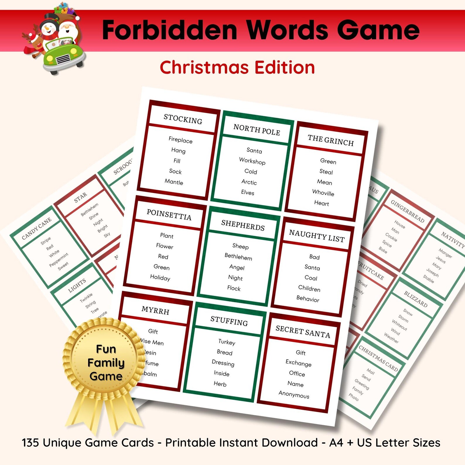 Christmas Forbidden Words Game Printable – 135 Holiday Prompt Cards ...