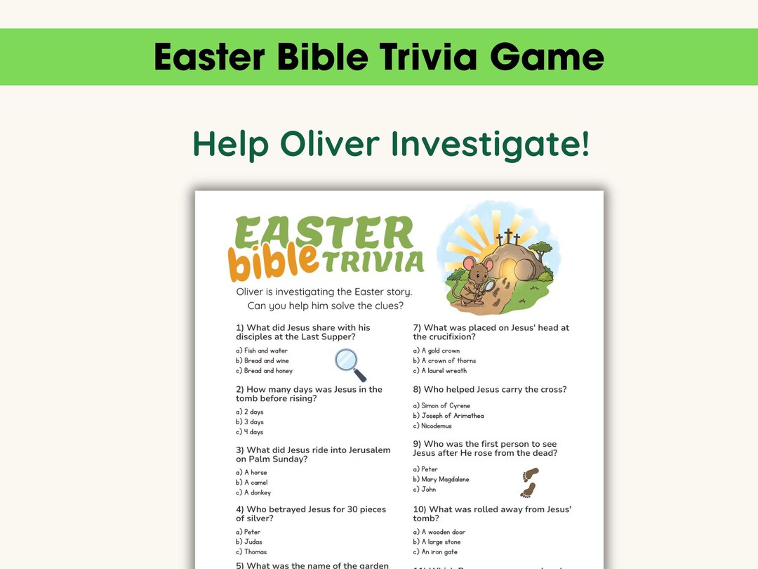 Easter Bible Trivia Game for Kids Printable, Easter Story Quiz Activity ...