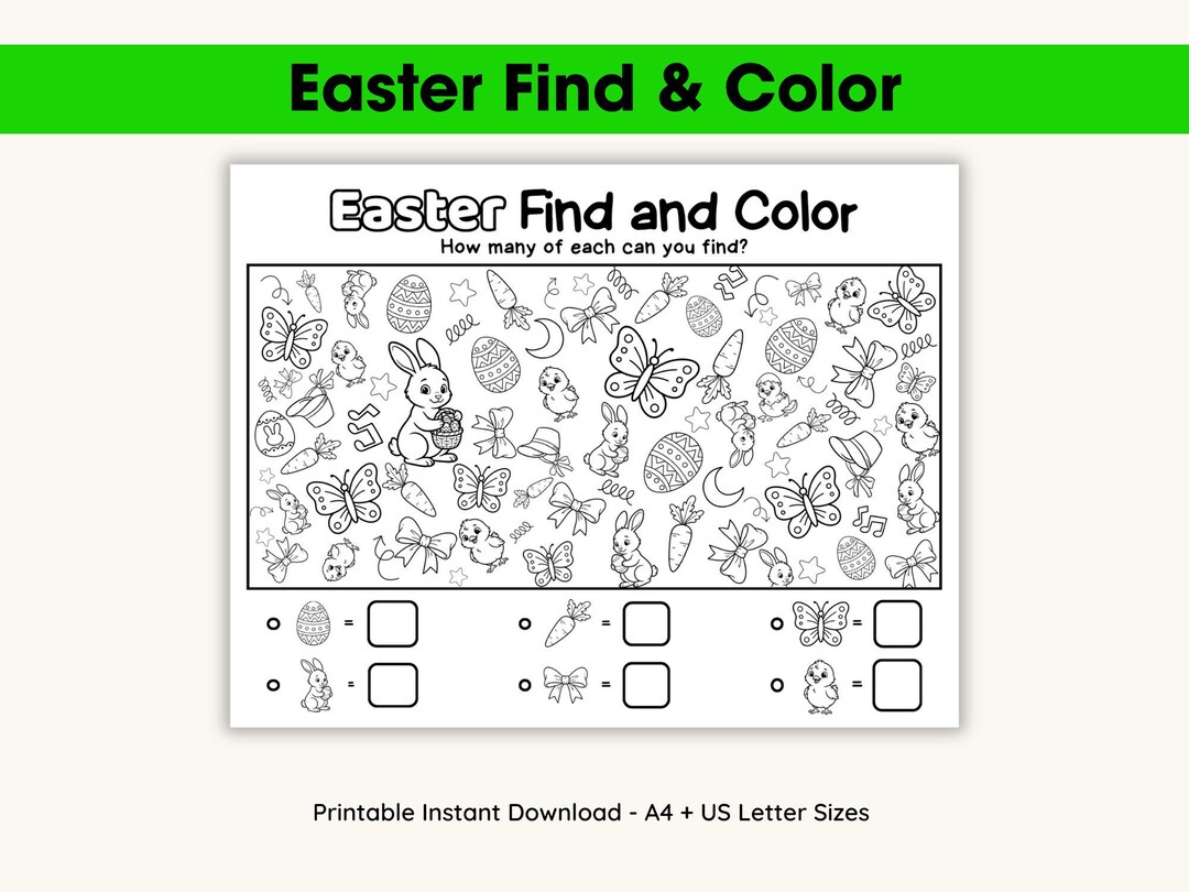 Easter Find and Color Worksheet for Kids Printable, Easter Egg Hunt ...