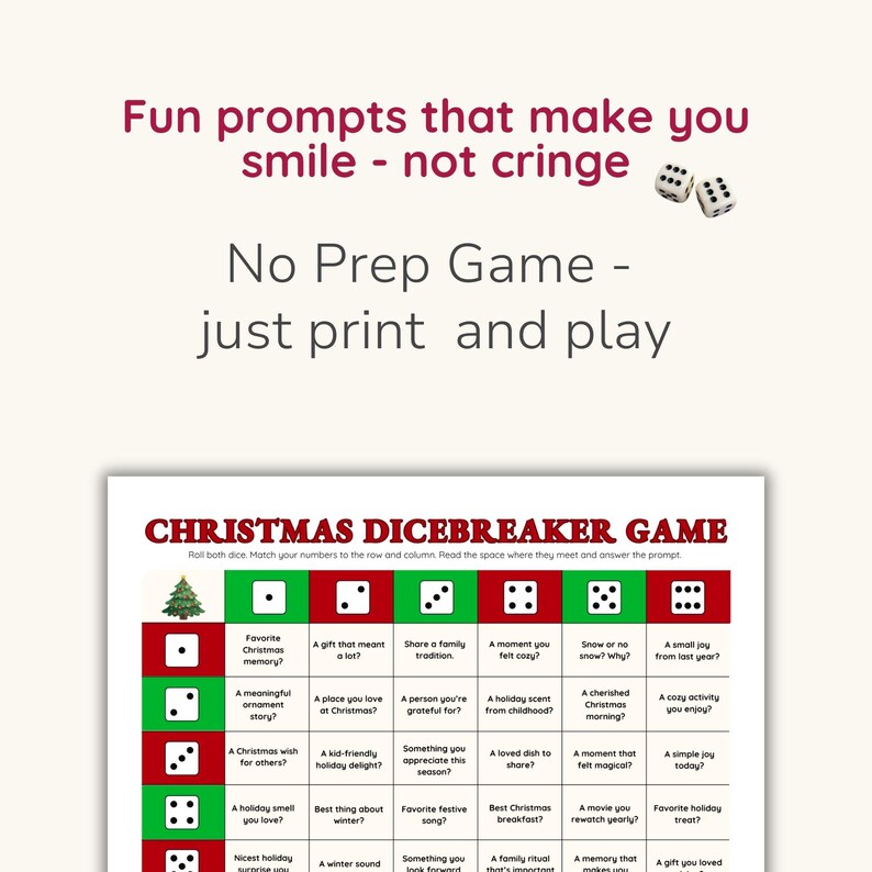 Christmas Dicebreaker Game Printable, Holiday Conversation Starter, 2 ...