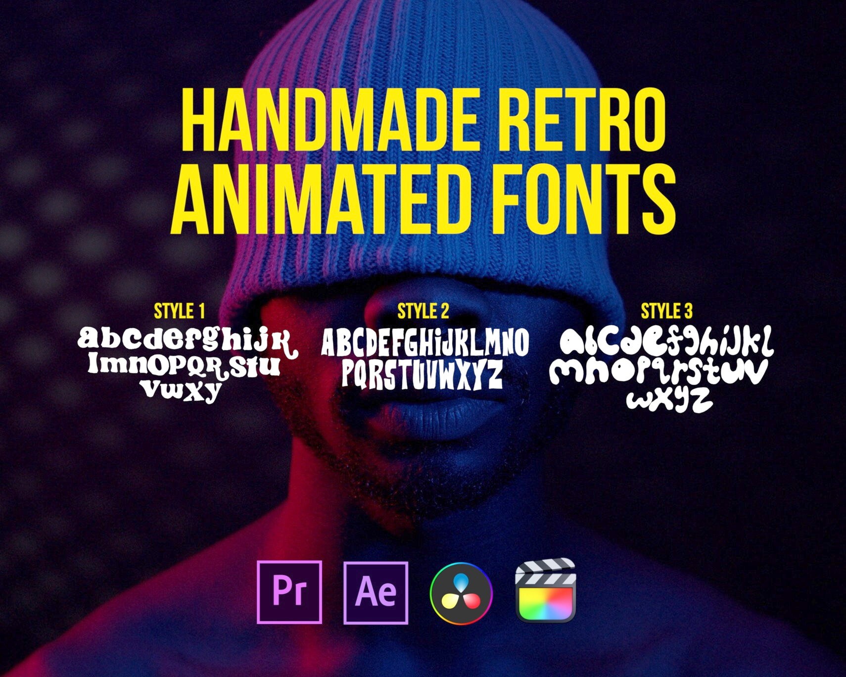 Handmade Retro Animated Fonts PNG Files 3 Different Styles digital ...