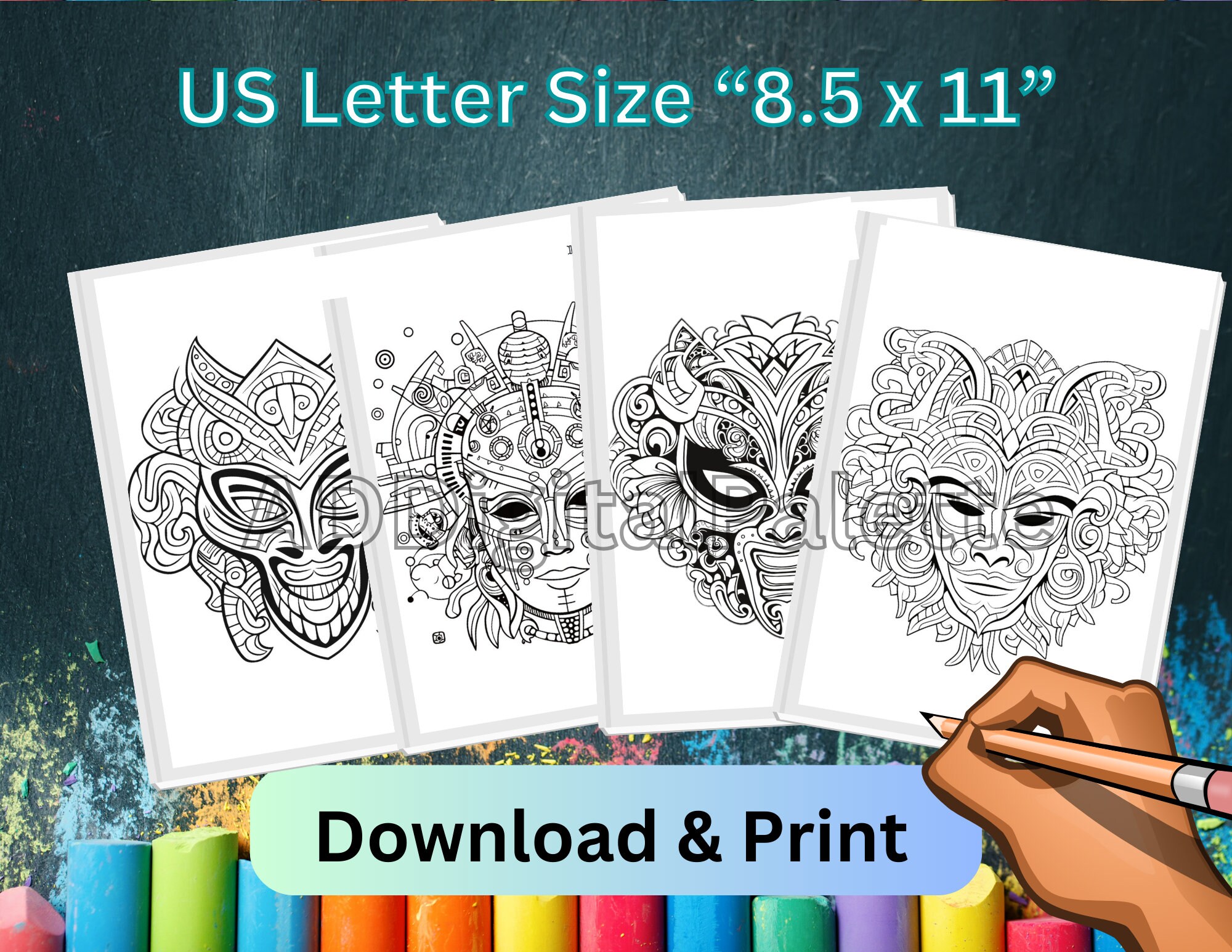 Lucha Libre Wrestling Mask Coloring Pages, Digital Download Coloring ...