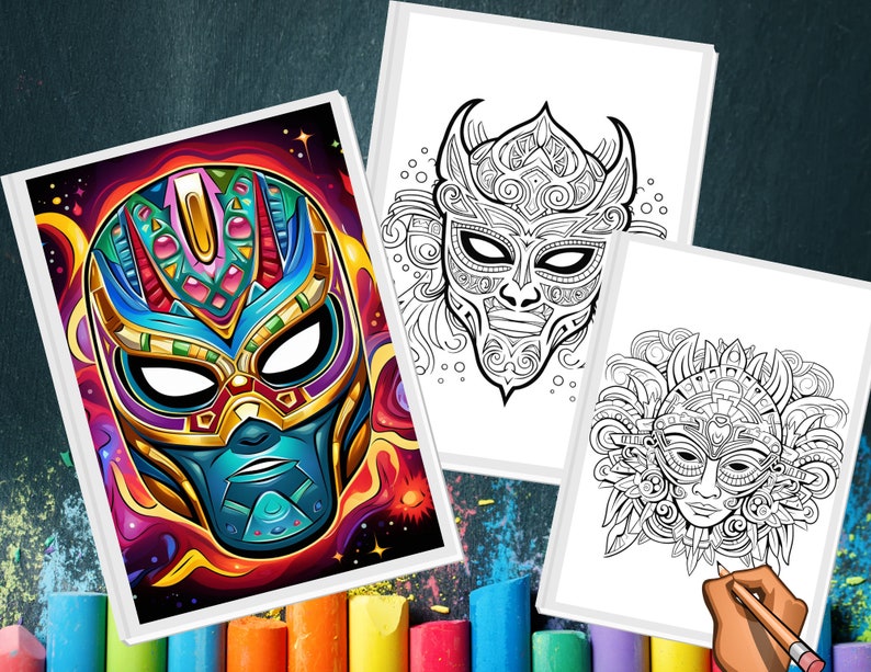 Lucha Libre Wrestling Mask Coloring Pages, Digital Download Coloring ...