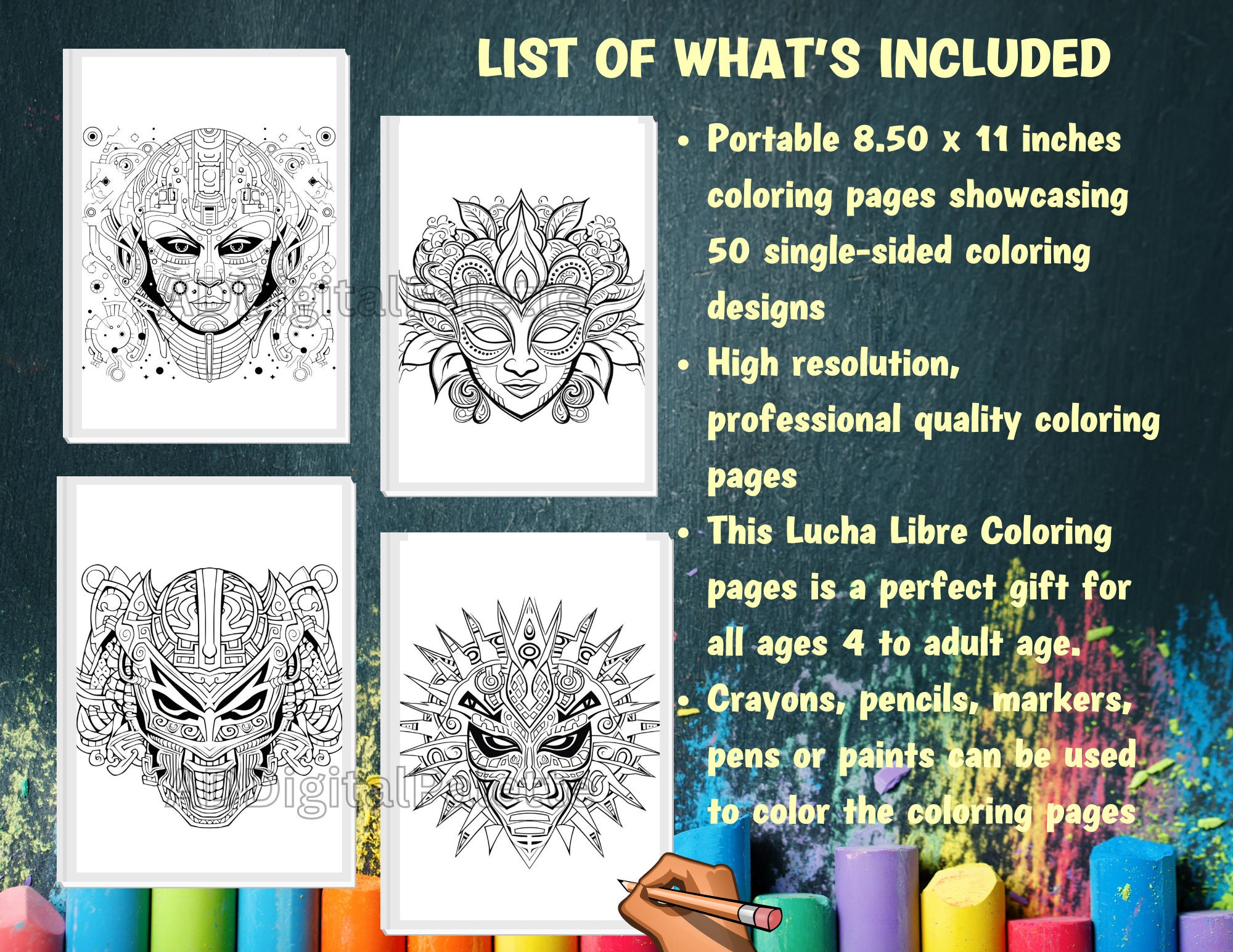 Lucha Libre Wrestling Mask Coloring Pages, Digital Download Coloring ...