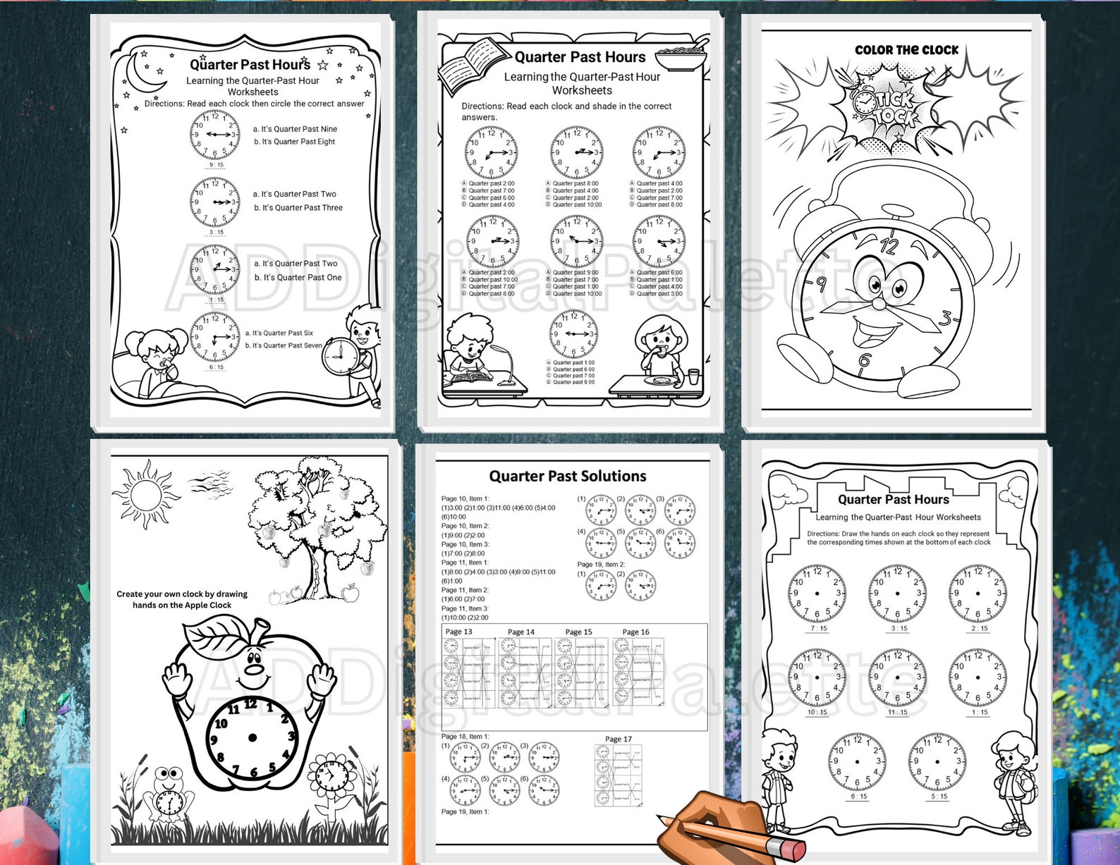 Telling Time Activity Worksheets, Digital Download Activity Pages, 180 ...