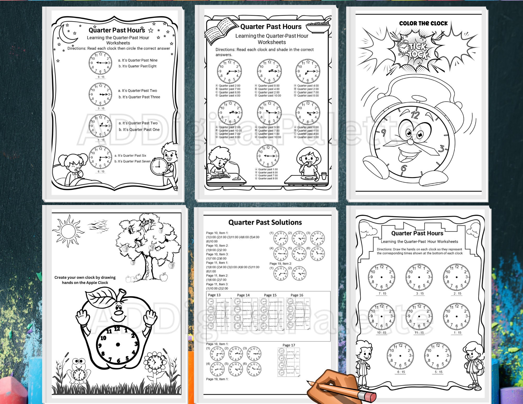 Telling Time Activity Worksheets, Digital Download Activity Pages, 180 ...
