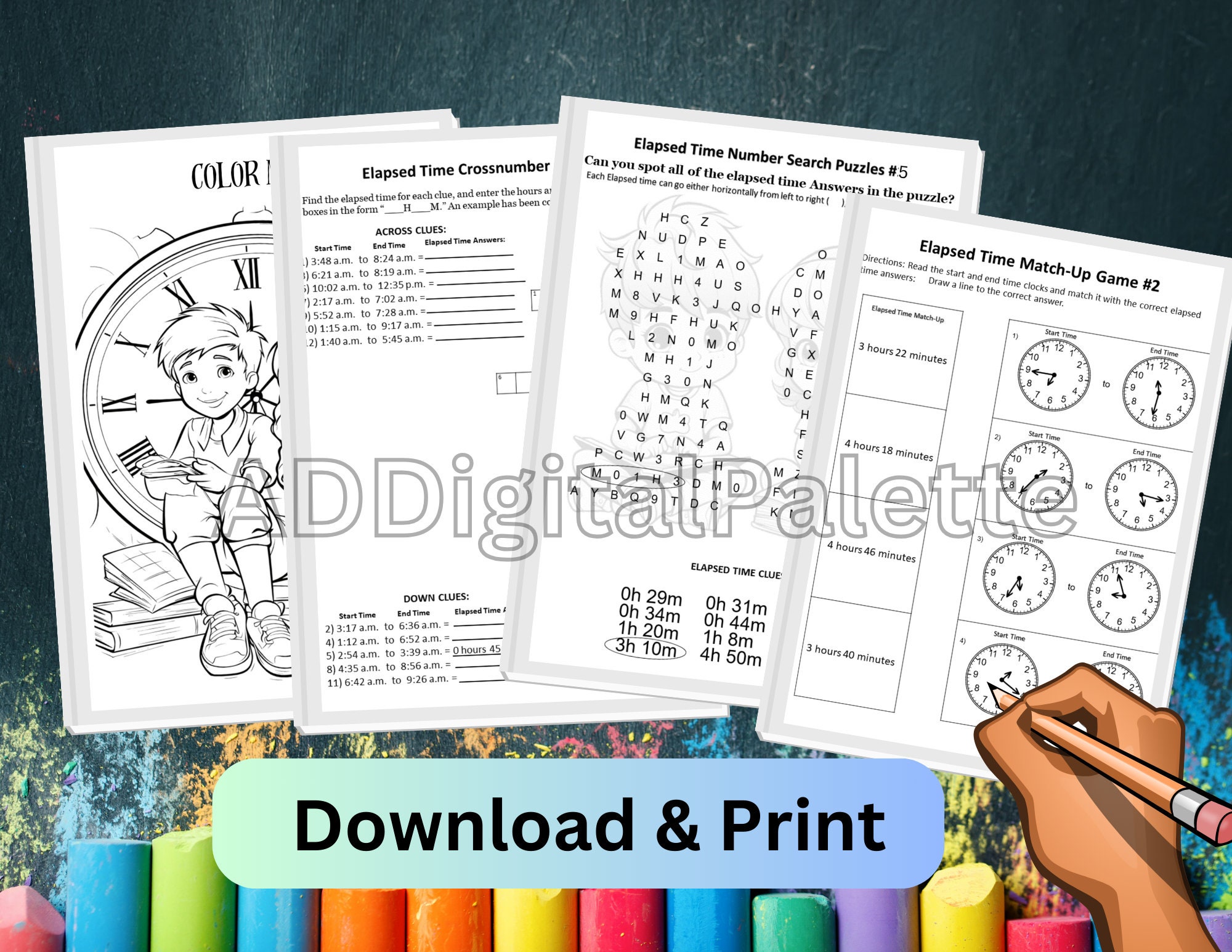 Elapsed Time Activity Worksheets III, Digital Download Activity ...