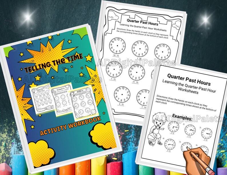 Telling Time Activity Worksheets, Digital Download Activity Pages, 180 ...