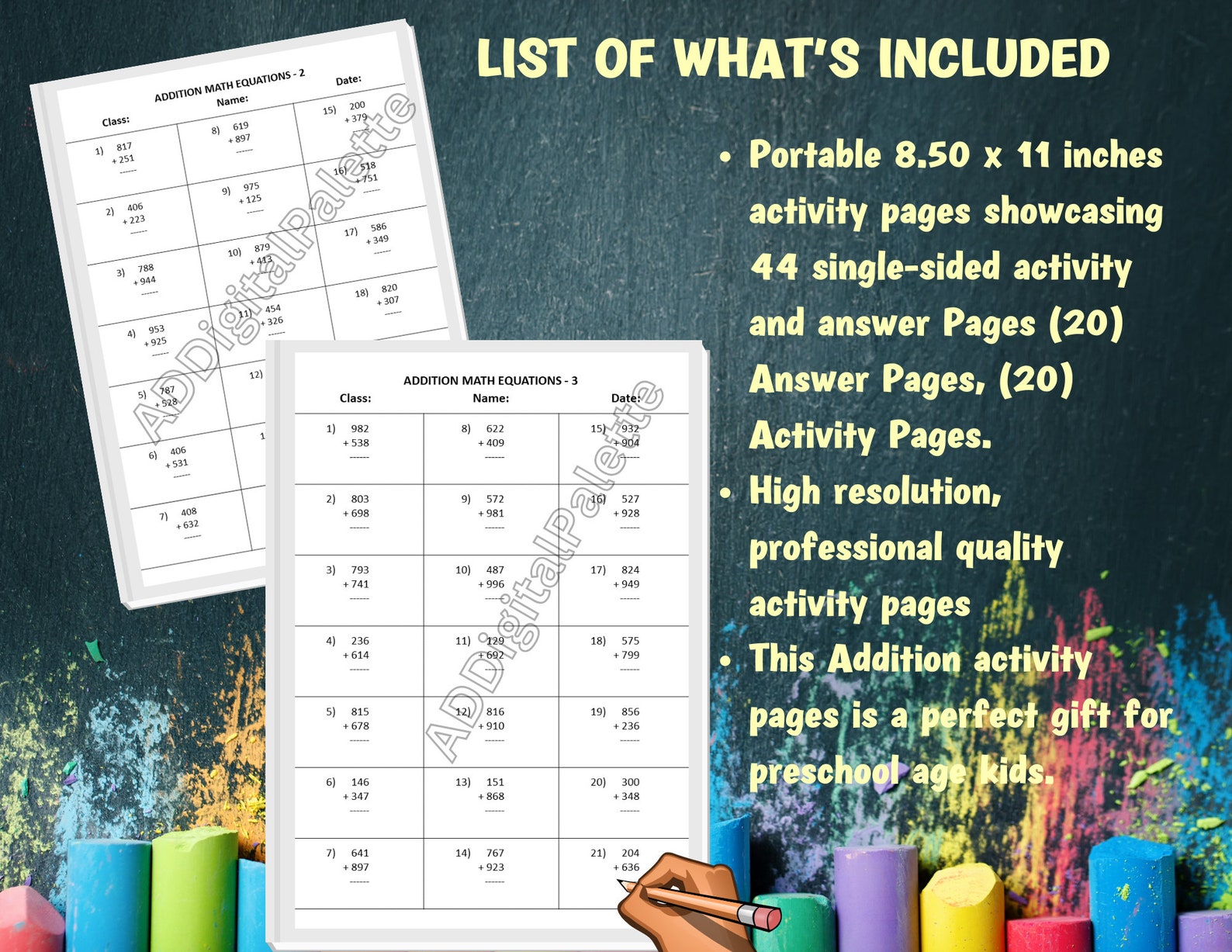 Twenty (20) Addition Activity Worksheets, Addition Digital Download ...