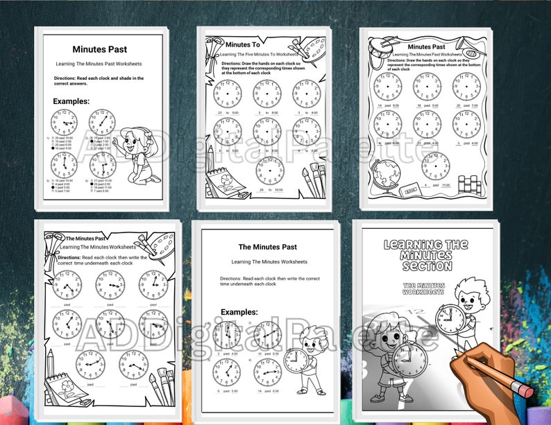 Telling Time Activity Worksheets, Digital Download Activity Pages, 180 ...