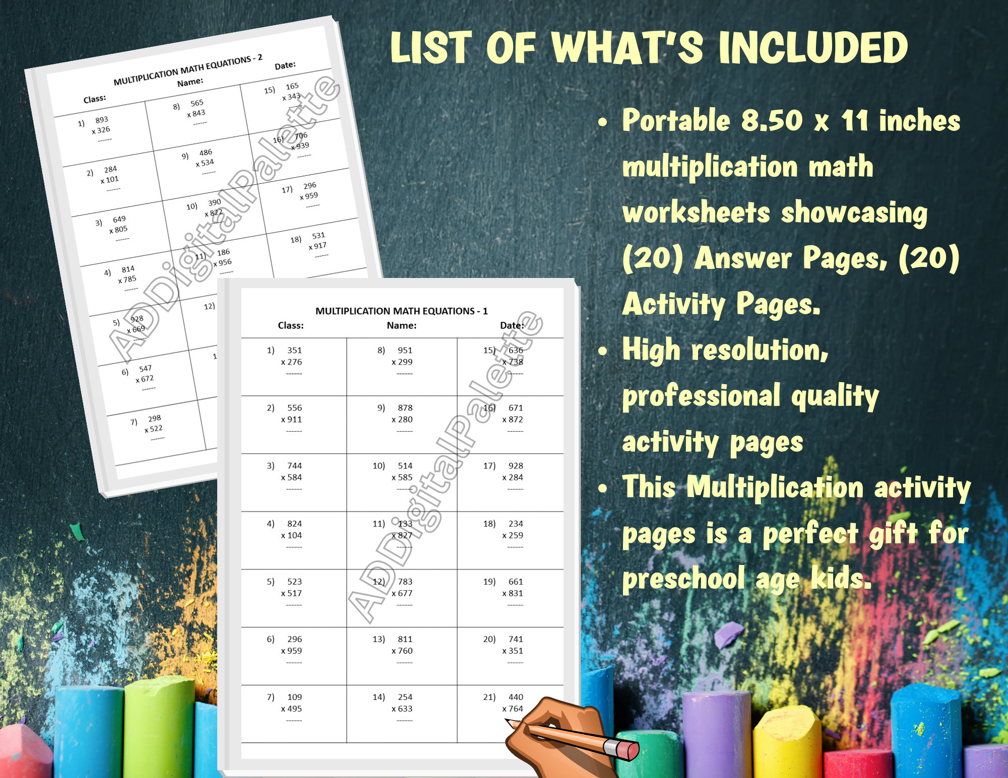 Twenty (20) Multiplication Activity Worksheets, Multiplication Digital ...