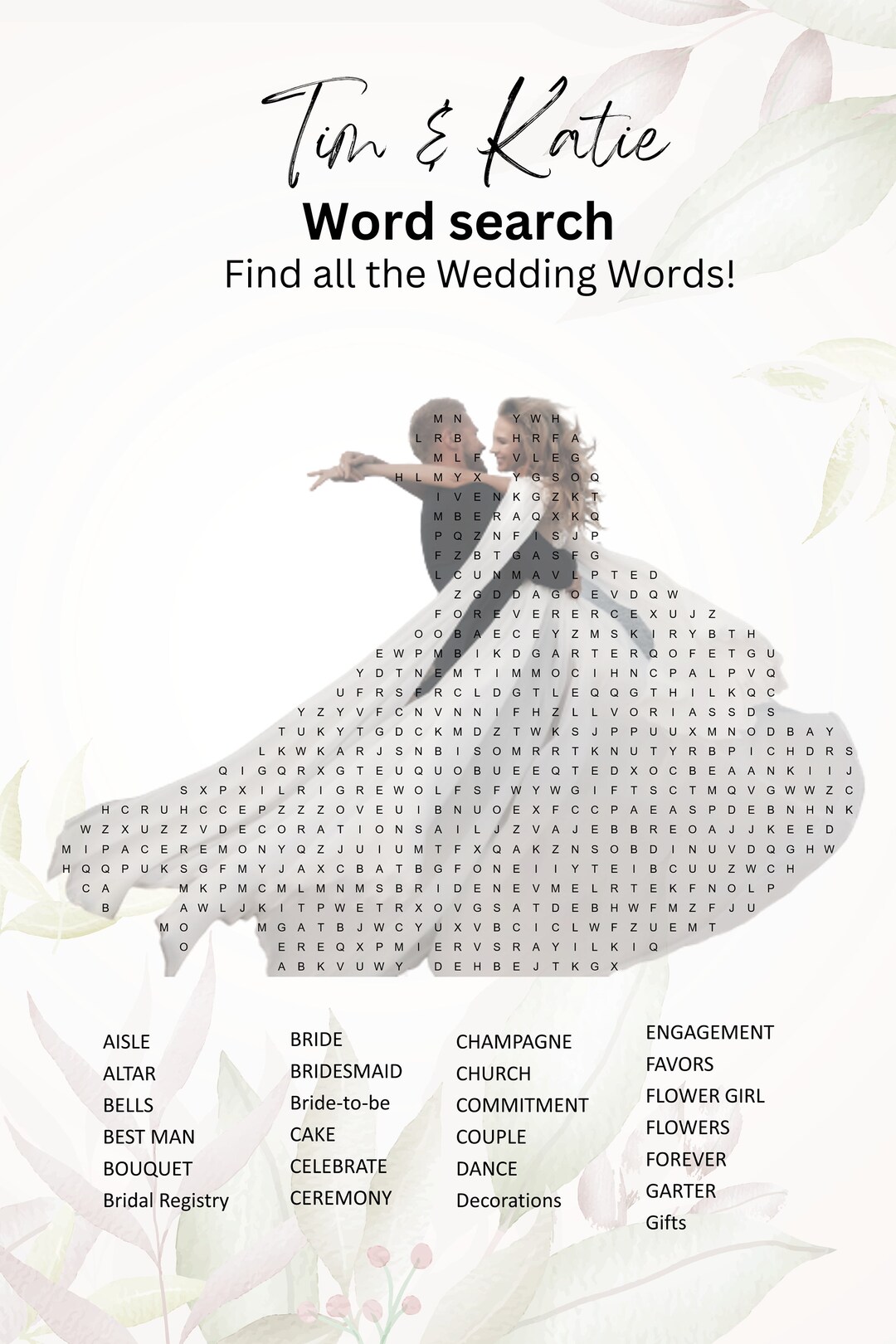 Digital Custom Wedding Couple Word Search Activities, Wedding ...