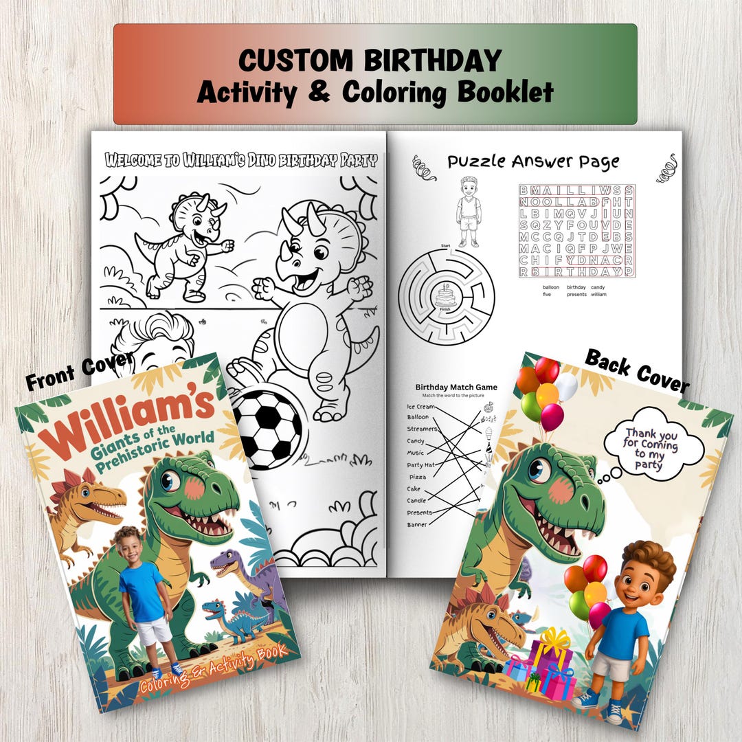 Customized Dinosaur Birthday Coloring Book - Personalized Printable ...