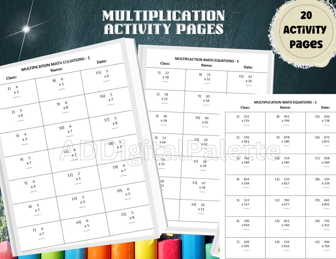 Twenty (20) Multiplication Activity Worksheets, Multiplication Digital ...