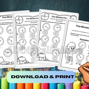 Telling Time Activity Worksheets, Digital Download Activity Pages, 180 ...