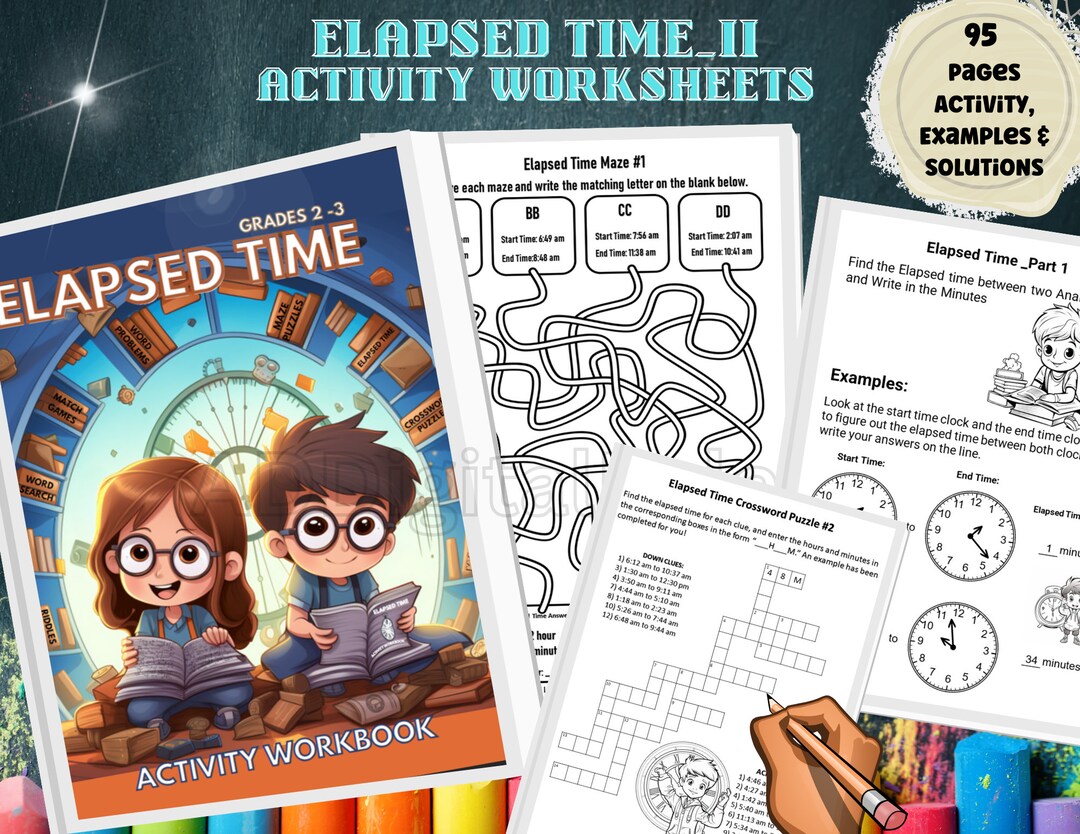 Elapsed Time Activity Worksheets II, Digital Download Worksheets, 95 ...