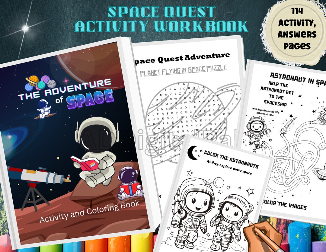 Space Quest Coloring and Activity Book for Kids, 100 Coloring, Mazes ...