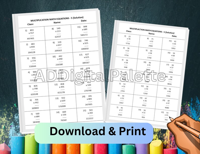 Twenty (20) Multiplication Activity Worksheets, Multiplication Digital ...