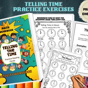 Telling Time Activity Worksheets, Digital Download Activity Pages, 180 ...