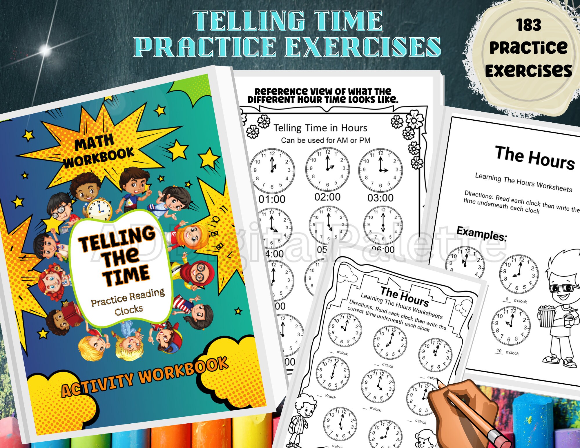 Telling Time Activity Worksheets, Digital Download Activity Pages, 180 ...