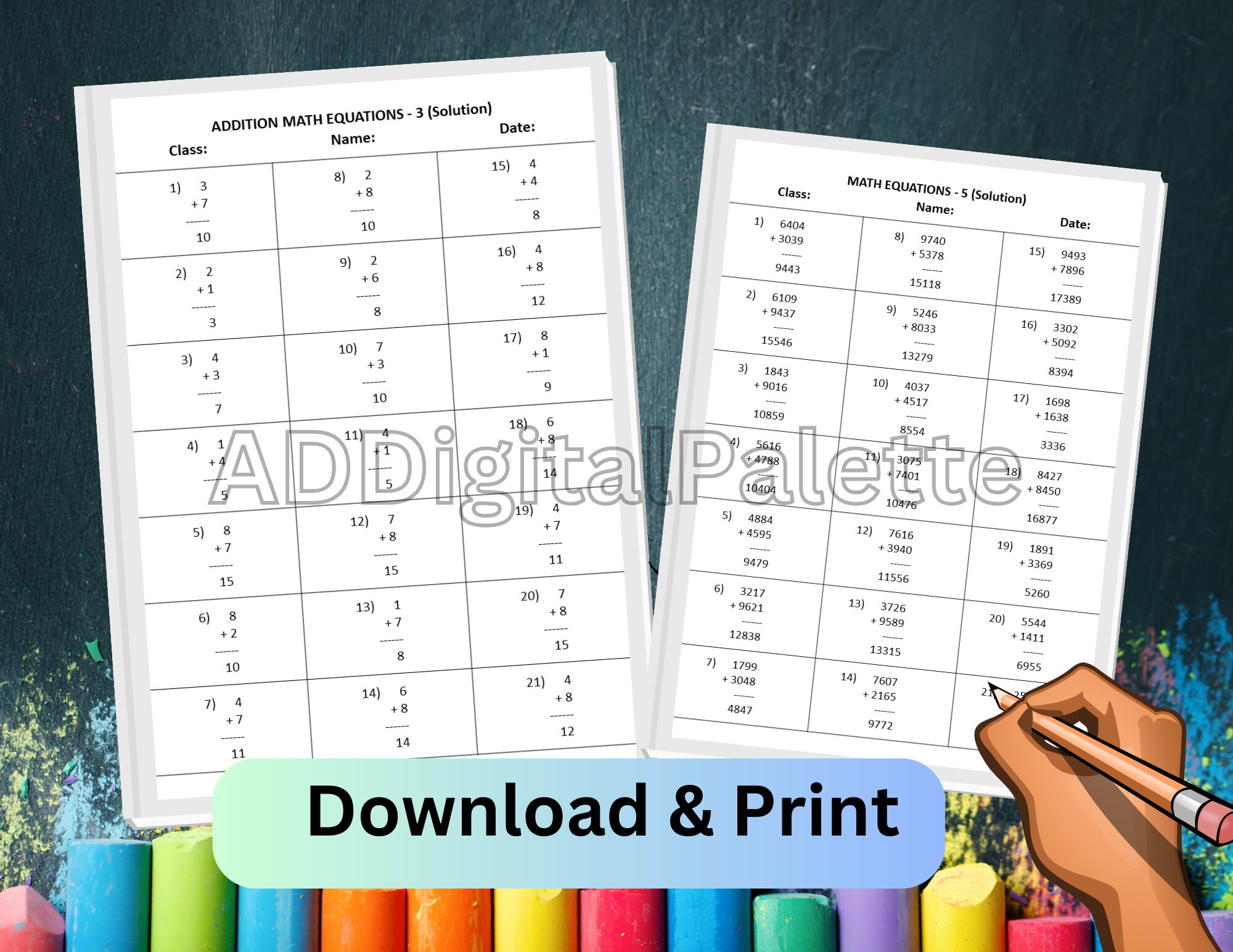 Twenty (20) Addition Activity Worksheets, Addition Digital Download ...