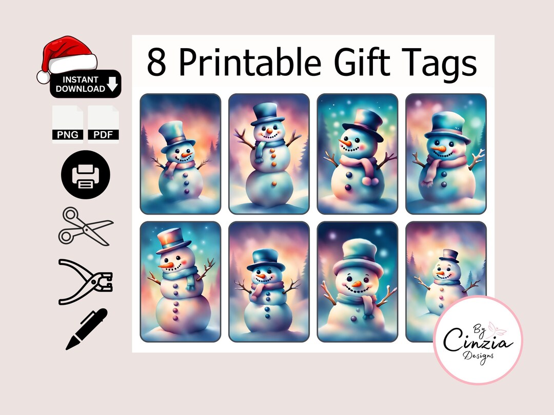 Printable Snowman Gift Tags, Holiday Gift Tag, Christmas Gift Tags ...