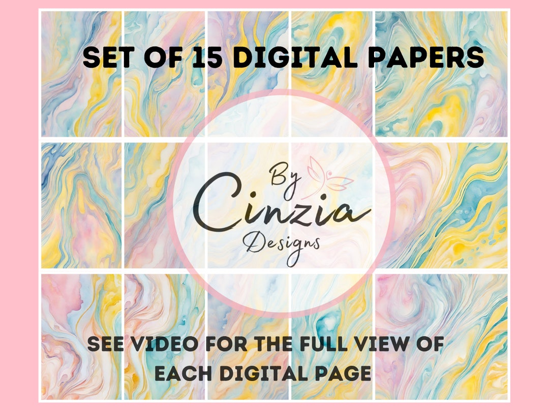 Digital Paper, Yellow Pastels Marble Watercolour Paper, Digital ...