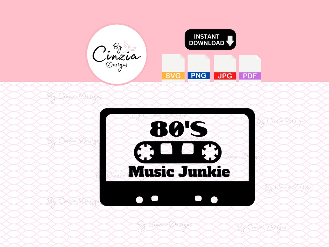 80s Retro Cassette Tape Svg Clipart, 80's Music Junkie Svg, I Love the ...