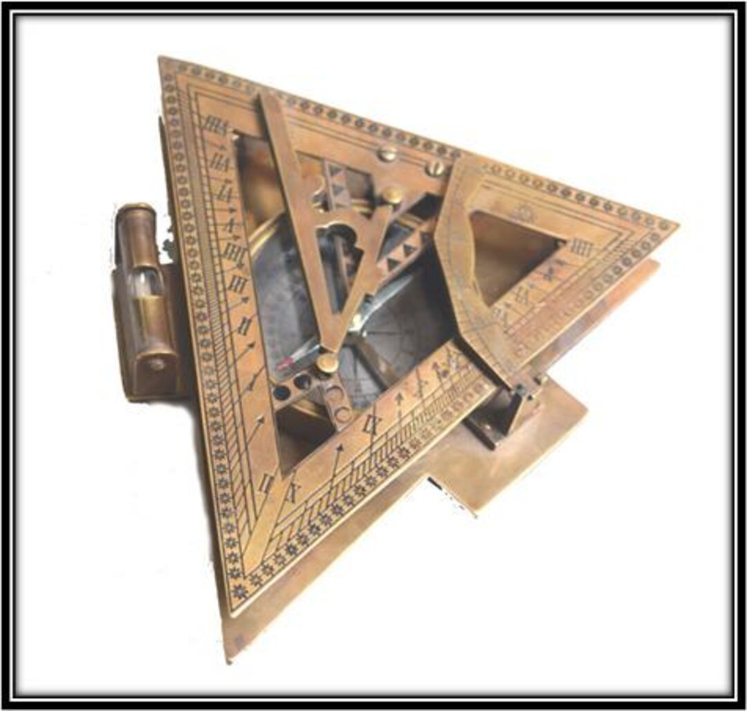 Antique Triangle Sundial Compass – Brass Navigation Tool With Hourglass ...