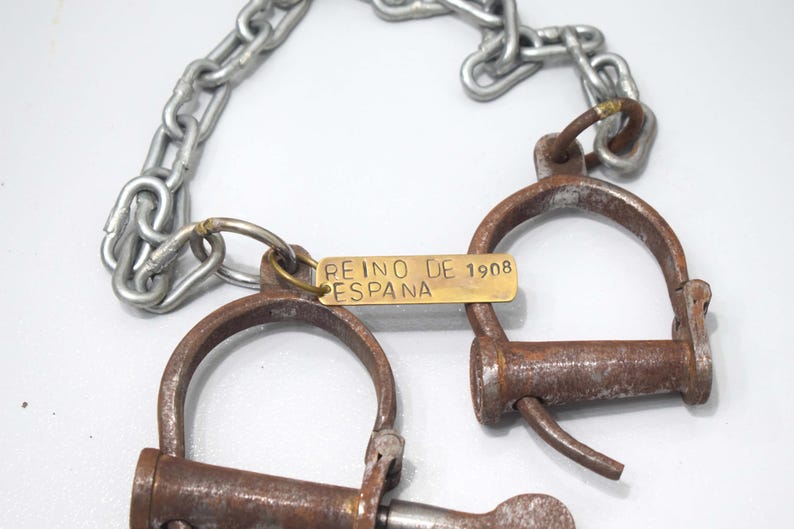 Antique 1908 Spanish Iron Shackles: Reino De España Historical ...