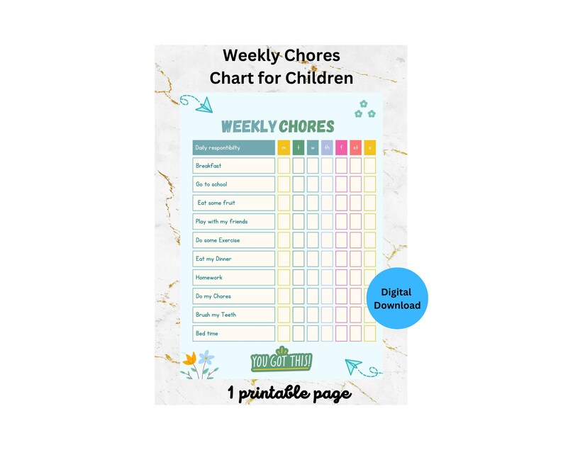 Personalized Weekly Chore Chart, Children's Daily Chores, Kids Chore ...
