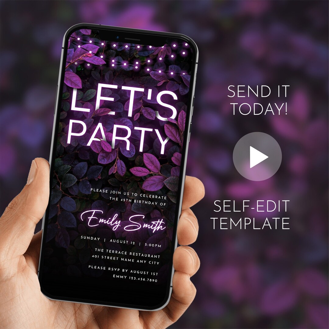 Digital Let's Party Invitation - Neon Mobile Invite - Electronic Party ...