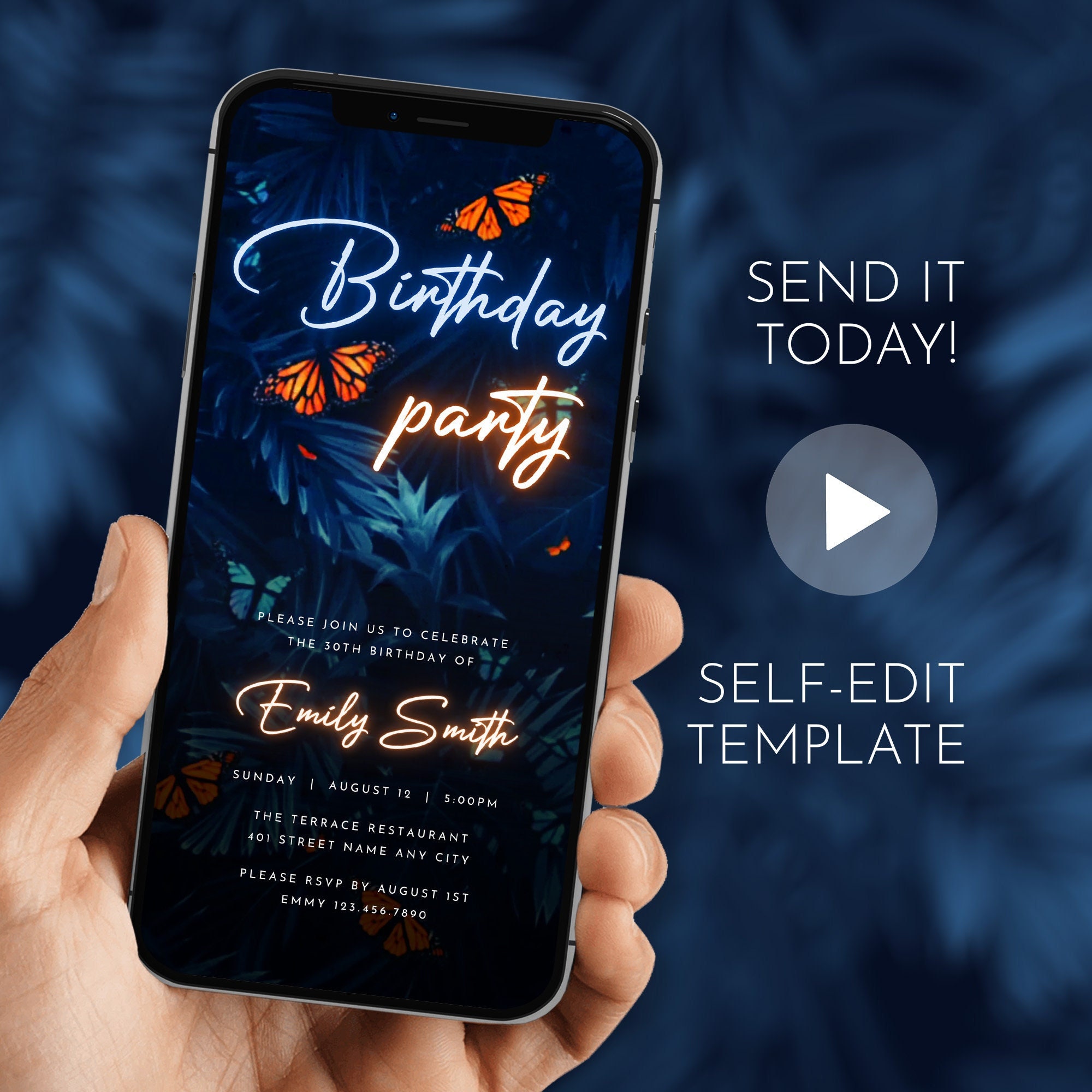 Digital Birthday Party Video Invitation Butterflies Mobile Invite ...