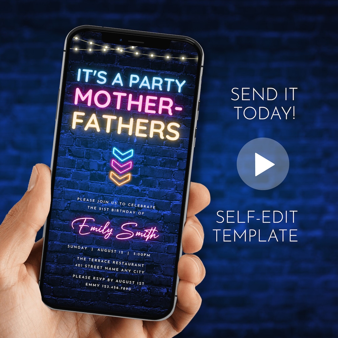 Digital Funny Neon Birthday Invitation - Party Mobile Invite - Electronic Evite - Animated Self ...