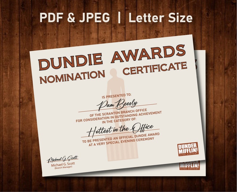 Dundie Award Certificate INSTANT DOWNLOAD the Office Themed Birthday ...