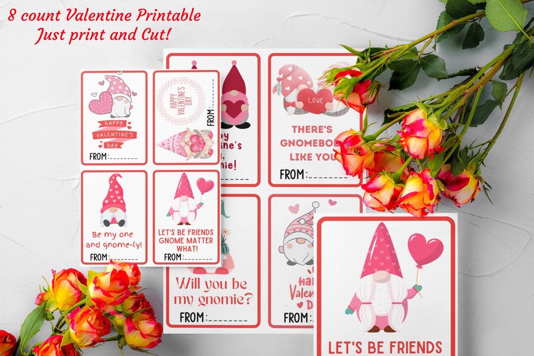 PRINTABLE Gnome Valentine's Day Cards, Kids Valentines Cards, Classroom ...