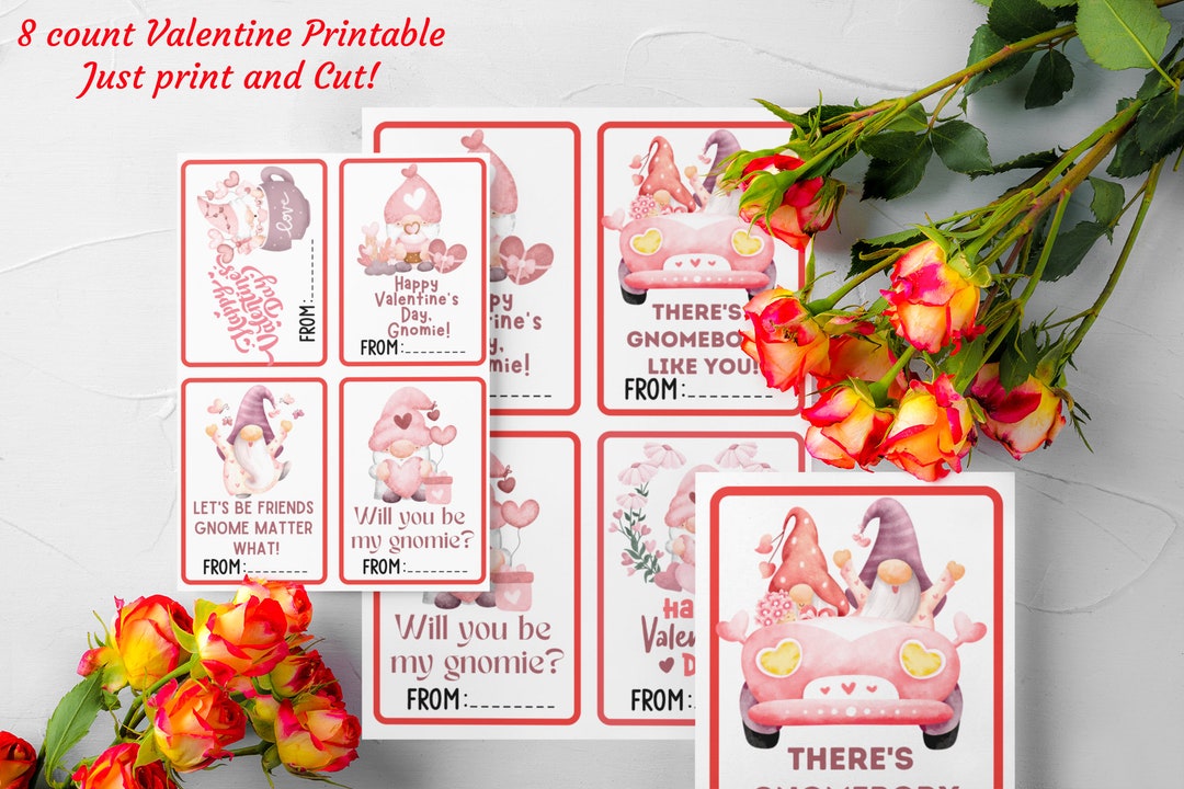 PRINTABLE Whimsical Gnome Valentine's Day Cards, Gnome Printable ...