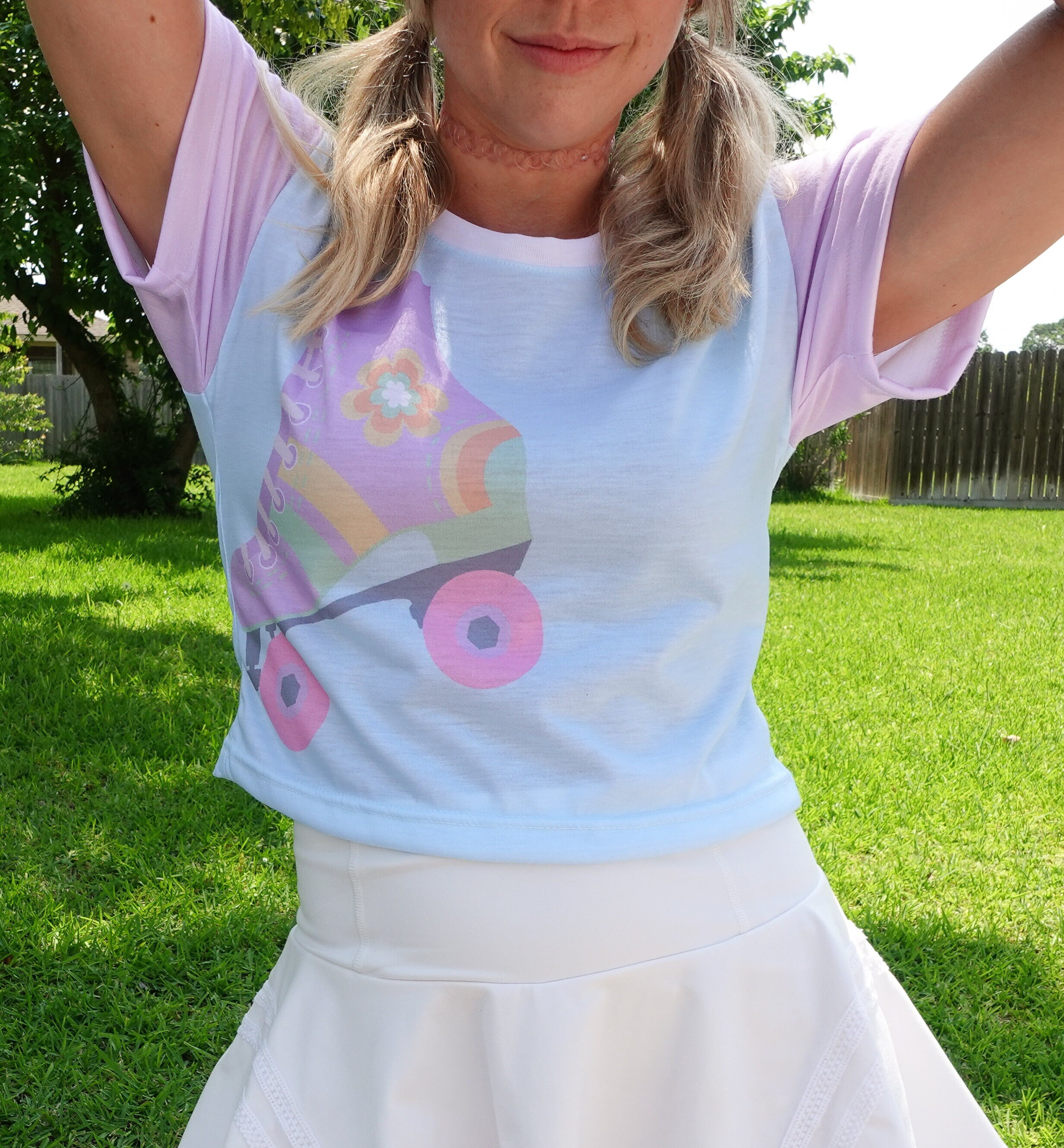Roller Girl Crop Tee, Pastel Women's Roller Blade Crop T-shirt, Retro ...